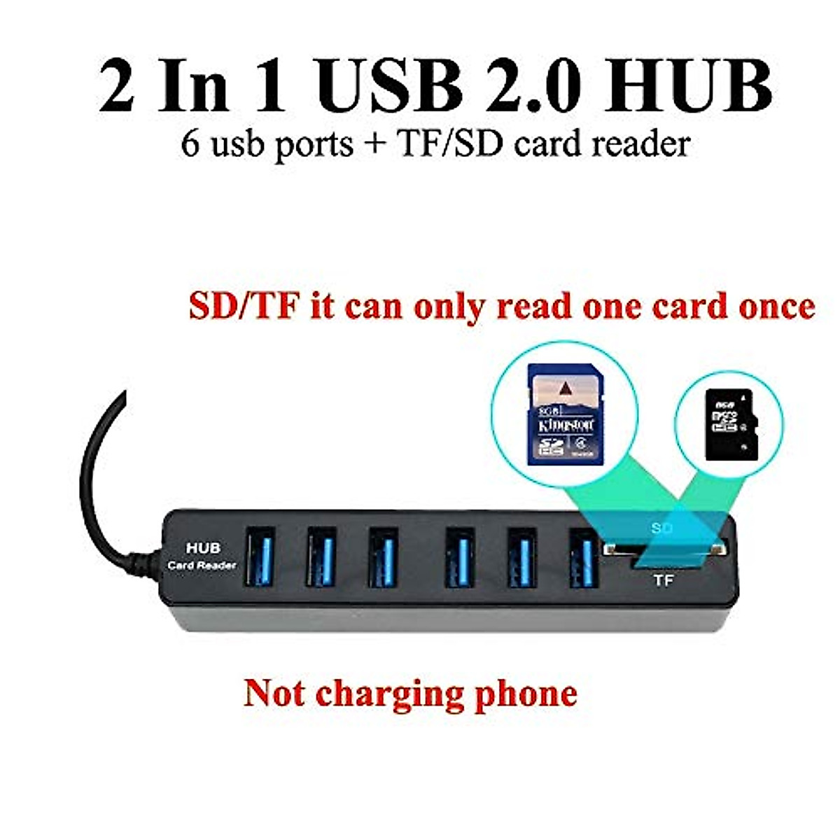Lysee Data Cables - YuXi USB Hub 2.0 Multi USB 2.0 Hub USB Splitter High Speed 6 Ports Hab TF SD Card Reader All in One for PC Computer Accessories - (Color: Black)