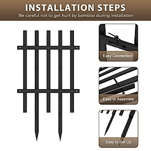 Decorative Garden Fence 20 Pack Animal Barrier Fencing with 6 Green Leaves 20.8 ft (L) x 22.2 in (H) Bamboo Fences Garden Edging Border for Small Dog Rabbit Yard Patio, Black