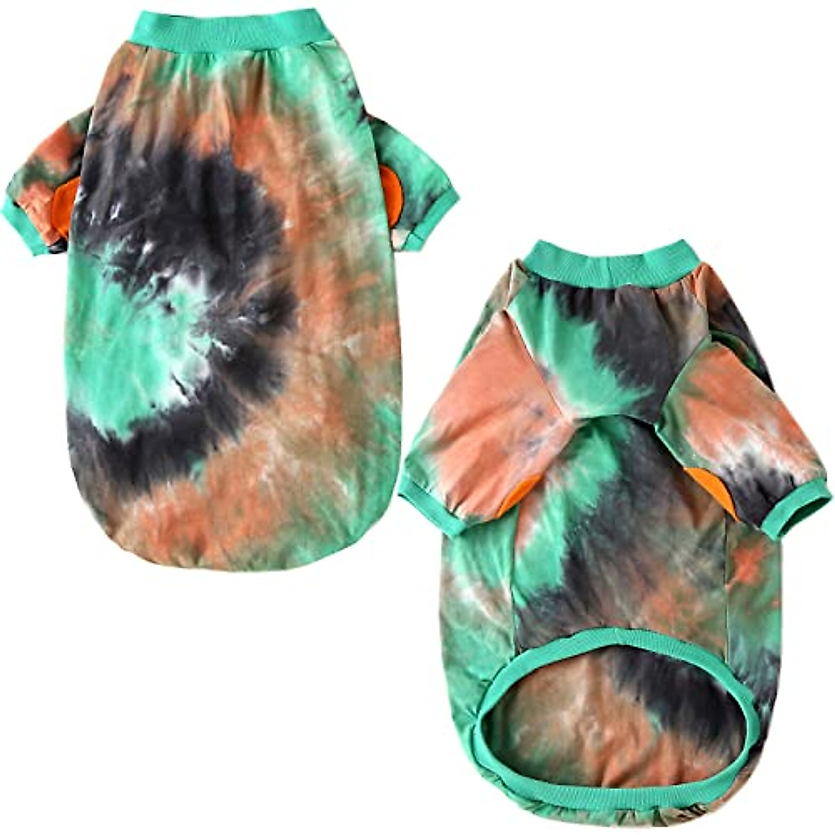 PriPre Dog T Shirt Striped Tie Dye Dog Clothes for Large Dogs Breathable Stretchy Cotton Clothes Dog Pajamas (GreenOrange, Medium)