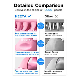 HEETA Hair Shampoo Brush, Upgraded Wet & Dry Hair Scalp Massager with Soft Silicone, Scalp Exfoliator for Remove Dandruff, Scalp Scrubber Hair Care Tools for Women, Men, Pets (Pink)