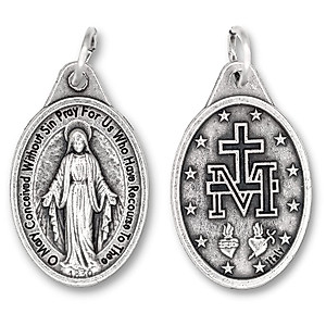 Bulk Pack of 100 - Miraculous Medal Pendant for Necklace -1" Oval Silver Oxidized Miraculous Medals Catholic, Medals for Jewelry Catholic, Made in Italy