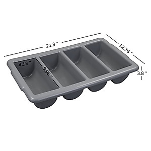 Teyyvn 4-Pack 4-Compartment Cutlery Box, Plastic Commercial Silverware Bin, Gray