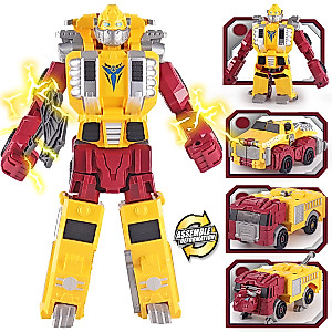 Cars Robot Transform Toys for 3 4 5 6 7 Year Boys Kids, Action Figure Rescue Bots, Magnetic Assembly STEM Educational Building Vehicles Trucks, Holiday Birthday Gift for Toddler Girls (Yellow)