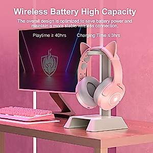 PHOINIKAS Wireless Gaming Headset with Cute Cat Ears, Wired for PS5, PS4, PC, Nintendo Switch, Q9 Over Ear Kitty Headphones with Detachable Mic, Bluetooth Headphones for Phone, Gift for Girls (Pink)
