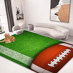 QH American Football Green Grass Area Rug 5'x6' Floor Mats Washable Non-Slip Large Rugs for Living Room Kitchen Bedroom Dining Room Outdoor Home Decor