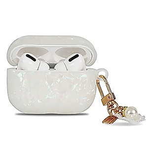 Manleno Compatible with Airpods Pro Case with Keychain Cute Shell Pearl Design Women Girls Soft Protective Case Cover Glitter Bling Airpods Case Replacement for Apple Airpods Pro 1 2019 (Iridescent)
