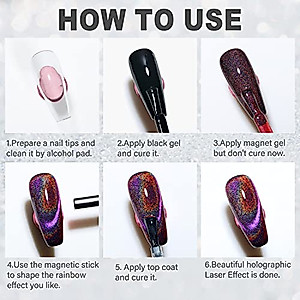 YOKE FELLOW 10ML Rainbow Cat Eye Gel Nail Polish, Soak Off UV Gel Polish Laser Holographic 9D Cat Eye Rainbow Shimmer Effect