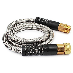 Cesun Metal Garden Hose, Short Connector Hose, Water Hose Extension, Extremely Flexible Lead-in Hose, for Hose Reel/RV/Dehumidifier, Lightweight/Durable/Drinking Water Safe SS Female to Male, 5FT