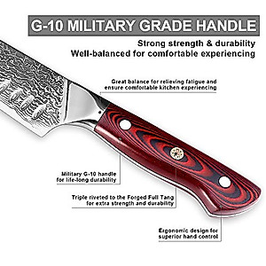 WELLSTAR Santoku Knife, Damascus Steel Kitchen Knife 7 Inch, Japanese AUS10 High Carbon Steel 67-Layer Blade Full Tang with Ergonomic G10 Handle, Razor Sharp Chefs' Knife - Gift Box