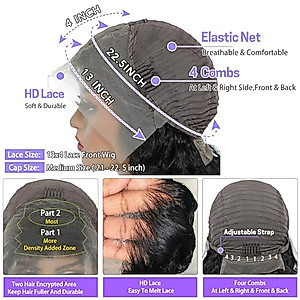 QAVA 30 inch Lace Front Wig Human Hair Pre Plucked 180 Density Body Wave 13x4 Glueless HD Transparent Lace Frontal Wigs Human Hair Brazilian Virgin Human Hair Wigs for Black Women