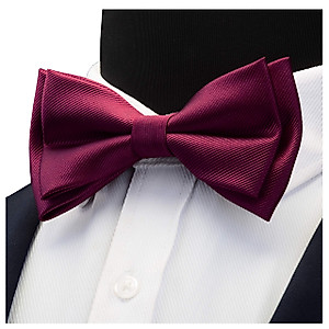 Burgundy Bow Tie Pre-tied Adjustable Wine Red Bow Ties and Pocket Square Cufflink Sets (0577-06)
