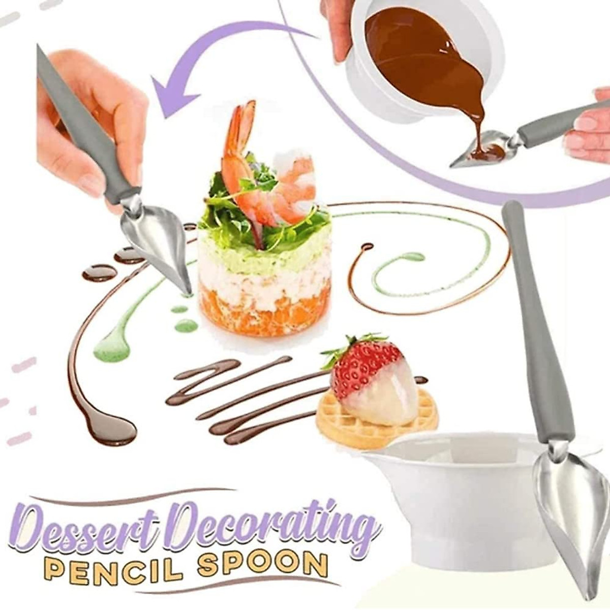 4 Pcs Culinary Drawing Decorating Spoons Set Drawing Decorating Spoon Plated Decorating Pencil Spoon Dessert Serving Decorating Spoon for Decorating Plates Cake and Dessert