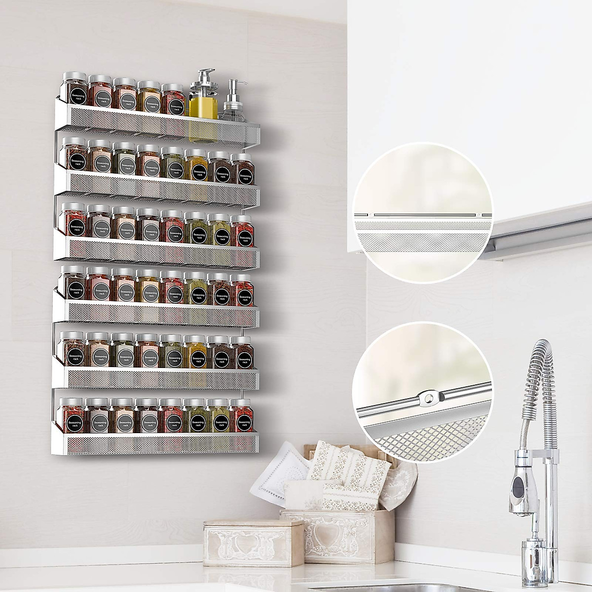 Auledio 2 Pack Spice Rack Organizer, 3 Tier Counter-top Stand or Wall Mounted Storage Rack Hanging Shelf for Kitchen Cabinet, Cupboard, Pantry Door or Bathroom Shower Cosmetic - Chrome