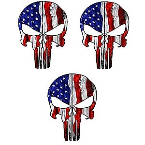 Three (3) USA Skull, Hard Hat Sticker, 2 in - USA American Union Decal