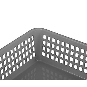 Plastic Storage Basket - 4 Pack Plastic organizing basket Gray Storage Basket with Handles Plastic Storage Bins for Organizing Fit for Home Office Accessories Toys Bathroom Kitchen