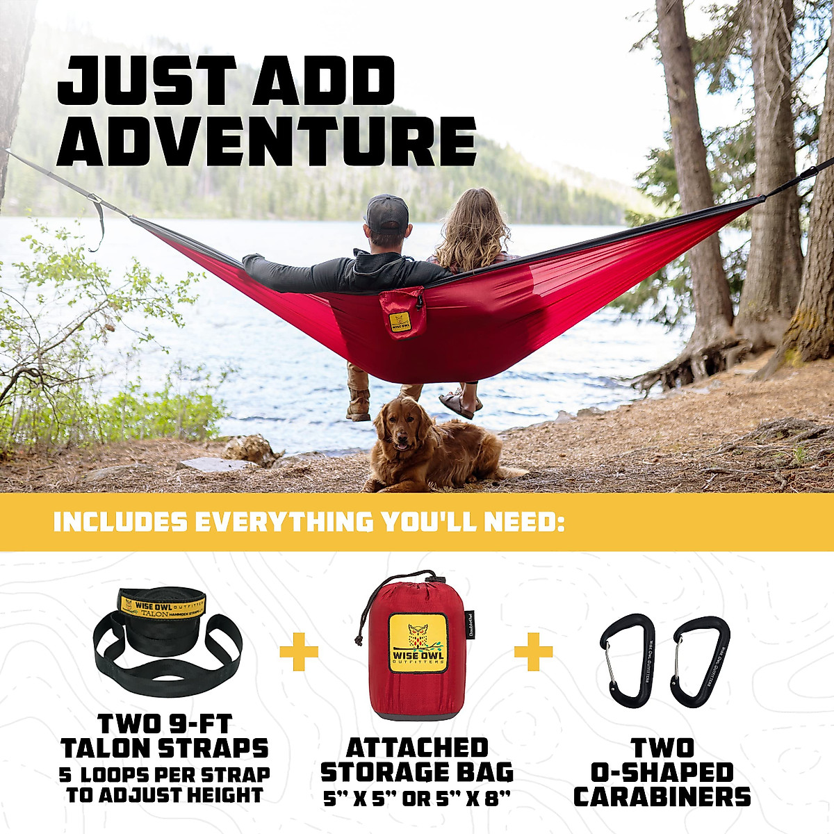 Wise Owl Outfitters Camping Hammocks Duo - Set of 2, Adults and Kids Hammock for Outdoor, Indoor, Single & Double Use w/Tree Straps - Camping Gear Essentials