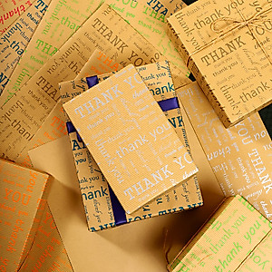 Packanewly Wrapping Paper - 6 Folded Kraft Sheets with DIY Sticker, Ribbon, Tape - Word Thank You Design Gift Wrap Sheet - 19.6 x 27.5 inches per Sheet