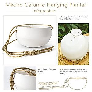 Mkono Ceramic Hanging Planter of Shallow 8 Inch and Deep 6 Inch for Indoor Outdoor Plants, Set of 2 Modern Plant Pot Geometric Porcelain Hanging Basket with Polyester Rope Hanger for Herbs Ferns Ivy