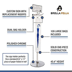 Brella Fella Umbrella Bag Wrapper Station with Sign Frame - Wrap Umbrellas for Rain - Be Safe, Wrap it up! - 100 Long Bags Included