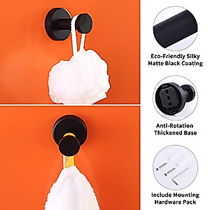 Angle Simple Towel Hook Matte Black, Stainless Steel Bathroom Hand Towel Holder, Compact Round Robe Hook Wall Mount