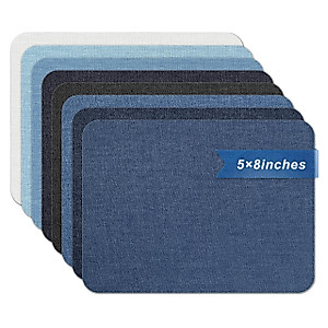 Azobur Iron on Patches for Clothing Repair, 8 Pcs Jean Patches for Inside and Outside, Sew on Iron on Denim Patches for Jeans Kits 5"x 8"（Eight Colors）