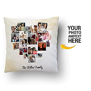 Launchigo Customized Heart Collage Pillow - Photo & Name Pillow. Best Gift for Birthday, Anniversary & Christmas.{Insert+Cover} (Heart Collage 03, 14" X 14")