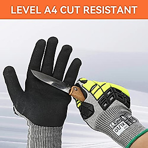 Graloky Safety Work Gloves, Impact Gloves for Men Women, Cut Resistant Non-Slip Heavy Duty Gloves with Nitrile Grip,Touch Screen Gloves with Impact Protection for Gardening Mechanic Construction,Large