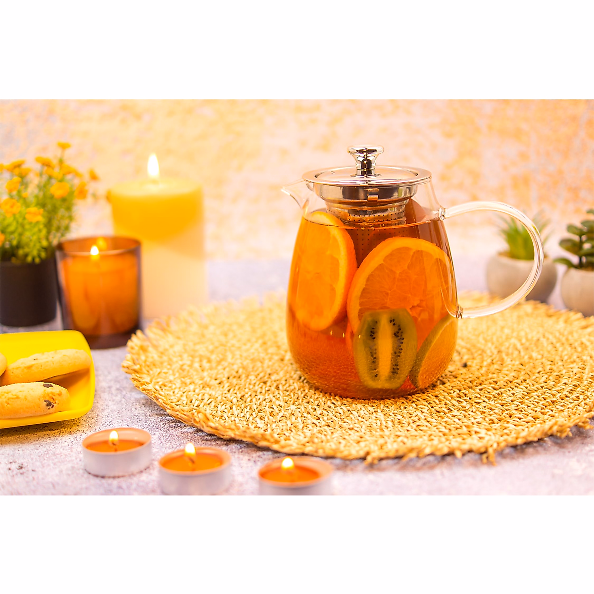 Aserson 1000 ml/33 oz Glass Teapot, Heat Resistant, Stainless Steel Infuser, Handmade, Leaf Tea Brewer, Borosilicate Glass, Stovetop Teapot and Microwave Safe