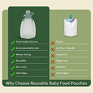 Aojieni 2 PCS-Reusable Baby Food Pouches and Scoop,Silicone Reusable Squeeze Pouches for Toddlers with Feeding Spoon,Freezable Storage, Food Pouches Refillable for Organic Juices,Yogurt,BPA Free,4.2oz