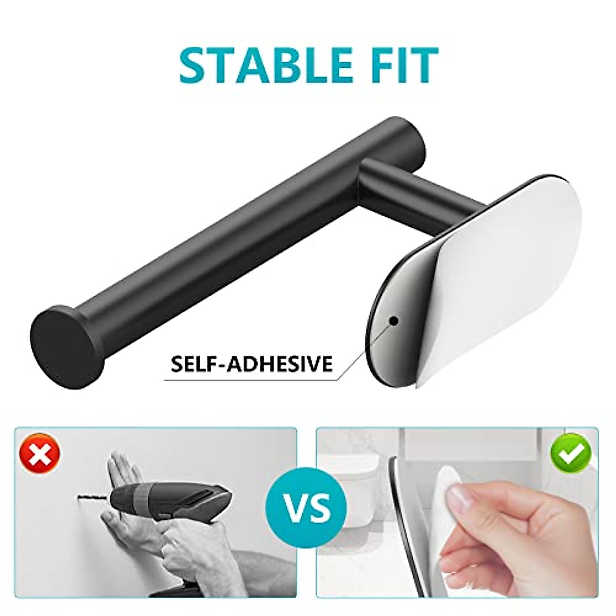 VMVN Adhesive Toilet Paper Holder Stand,Tissue Holder for Bathroom,Toilet Paper Holders Black,Stainless Steel Toilet Roll Holder, Wall Mount