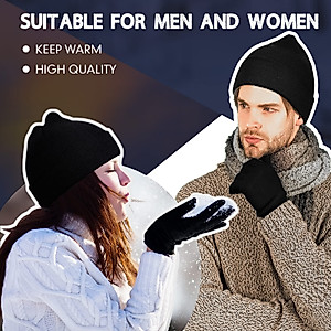 12 Pieces Winter Beanies Hat and Gloves for Men Women Warm Knitted Caps Gloves Set 6 Pairs Unisex Winter Mittens 6 Warm Hats(Black)