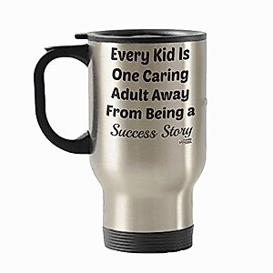 Teacher Travel Mug - Novelty Gifts, Stainless Steel Insulated Cup By Vitazi Kitchenware - Gift for Teachers, Coaches, Educators Every Kid Is One Caring Adult Away From Being a Success Story (Silver)