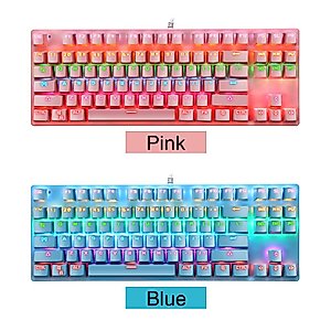 ZHANGLI 87 Keys Mechanical Keyboard, Colorful Backlit SUB Wired Gaming Keyboard for PC Typing, Typists, Gamers
