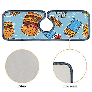 Kitchen Faucet Mats 4 Pieces Fast Food Motifs Faucet Sink Splash Guard Bathroom Counter and RV,Absorbent Faucet Counter Sink Water Stains Preventer