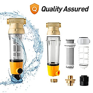 iSpring WSP50B Reusable Whole House Spin Down Sediment Water Filter, Fast Flow with Built-in Housing Scraper and Brass Top Clear Housing, 50 Micron