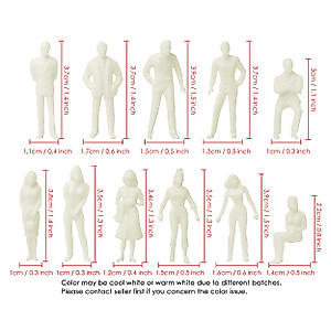 DS. DISTINCTIVE STYLE Unpainted Figures 1:50 Scale 100 Pieces Assorted Poses Miniature People for Architectural Layout Project O Scale Model Trains Railroads Home Bonsai Decor