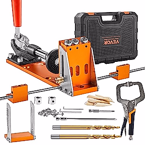 VEVOR 34 Pcs Pocket Hole Jig Kit, Adjustable Versatile Pocket Hole Jig with Toolbox,11" C-clamp, Fixture, Step Drills, Wrenches, Drill Stop Rings, Square Drive Bits-Gifts for Him