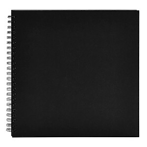 Paper Junkie Hardcover Scrapbook - Blank Wedding Guest Book, DIY Photo Album, Black Spiral Bound Cardboard Cover Sketchbook for Kids Craft, Diary Journal - Square - 40 Sheets - 12x12