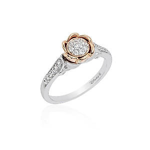 Jewelili Enchanted Disney Fine Jewelry 14K White Gold and Rose Gold 1/4 Cttw Diamond Belle Rose Engagement Ring, Size 6
