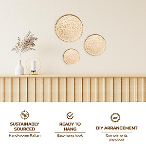 Decocoon 3 Pcs Handmade Wall Basket Decor, Seagrass Wall Decor, Wicker Wall Decor, Boho Wall Basket, Wall Baskets Decor Boho Flat Set 3, Decorative Plates for Wall Hanging Farmhouse (Set A)