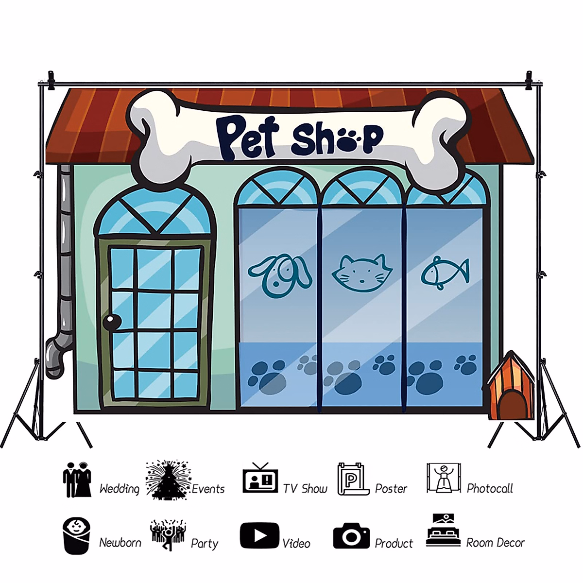 5x3ft Cartoon Pet Shop Backdrop Pet Shop Storefront Backdrops for Girl Boy 1st Birthday Party Photography Background School Play Background Pets Photo Booth Props