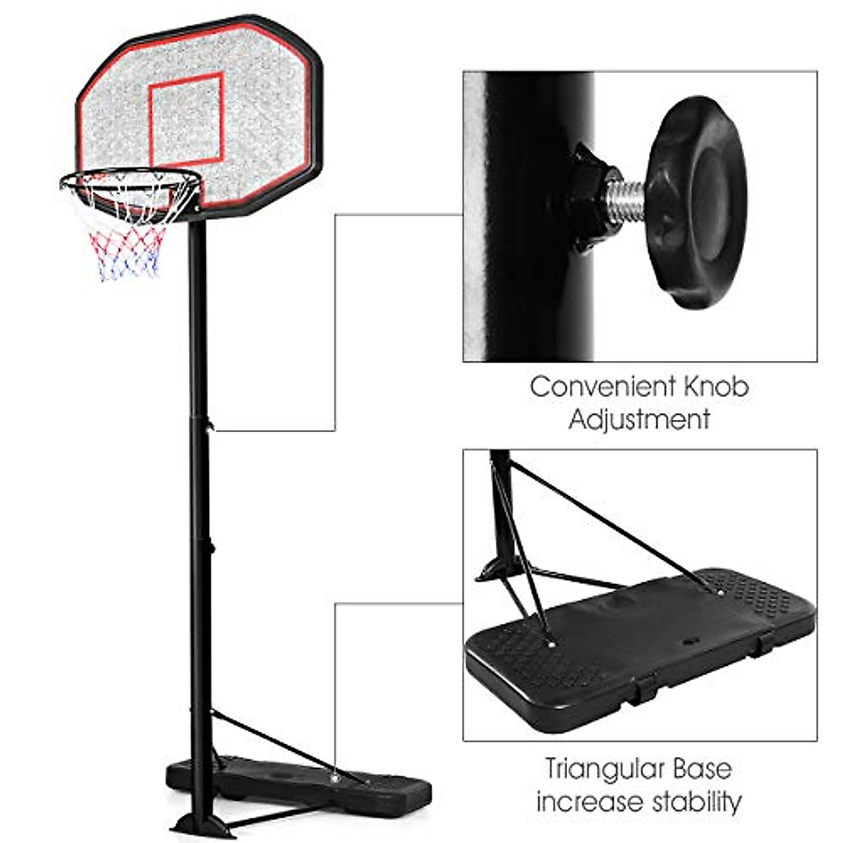 Giantex Portable Basketball Hoop 10 Ft, Adjustable Height 6.5-10 Ft, 43 Inch Backboard Basketball Goal, Suit for Court, Driveway, Garage, Indoor Outdoor Basketball Hoop for Kids, Youth, Junior