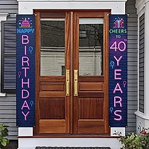 Neno Glow Happy 40th Birthday Porch Sign Door Banner Decor Colorful – Cheers to 40 Years Old Birthday Party Theme Decorations for Men Women Supplies