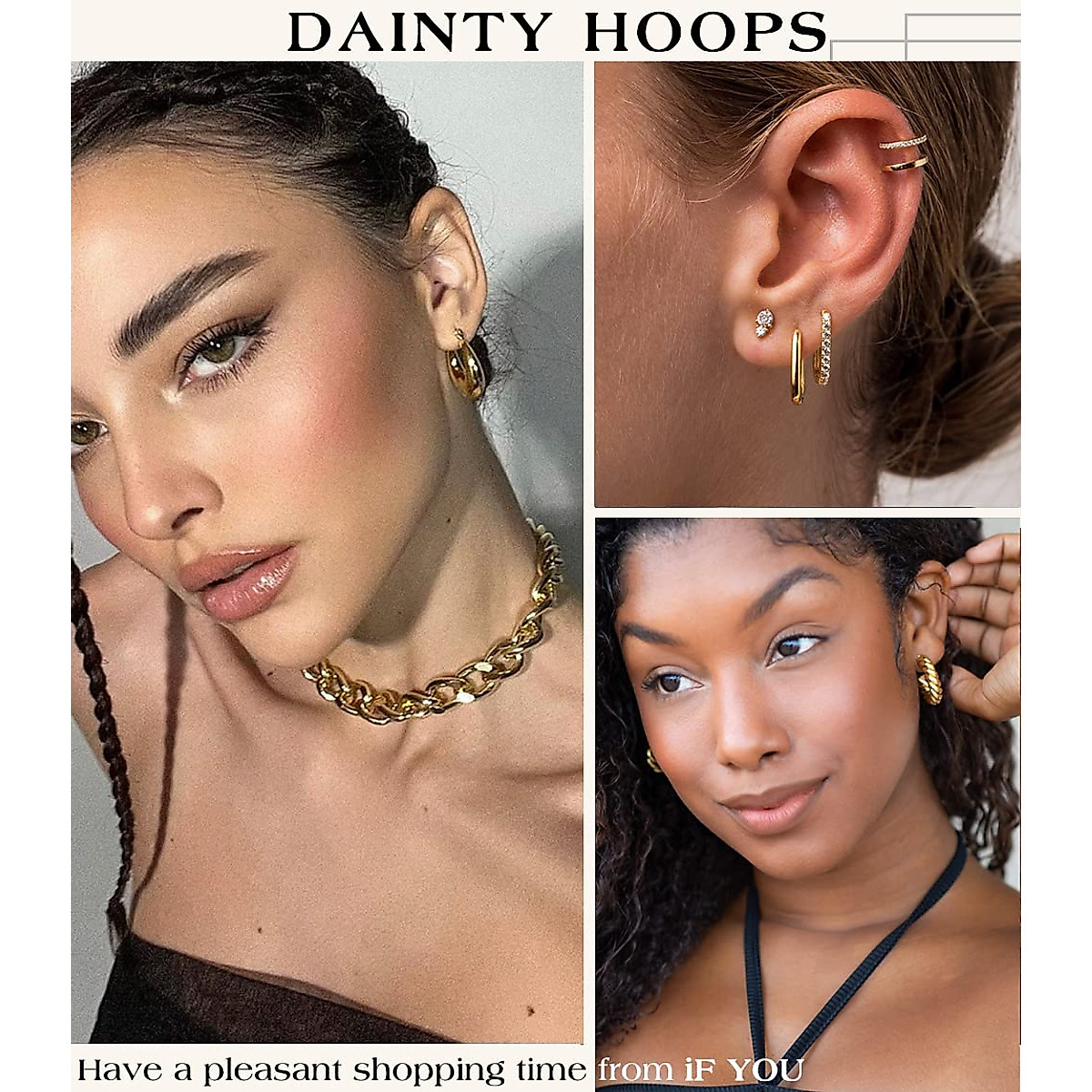 Gold Hoop Earrings for Women,14K Gold Plated Thick Hoop Earrings Pack, Chunky Hoops Set Hypoallergenic, Small Hoop Jewelry