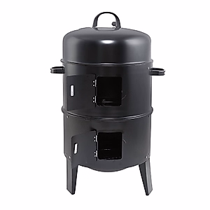 TENGCHANG 32" Charcoal Smoker BBQ Grill, 3IN1 Outdoor Vertical Smoke Portable Meat Cooker, Black