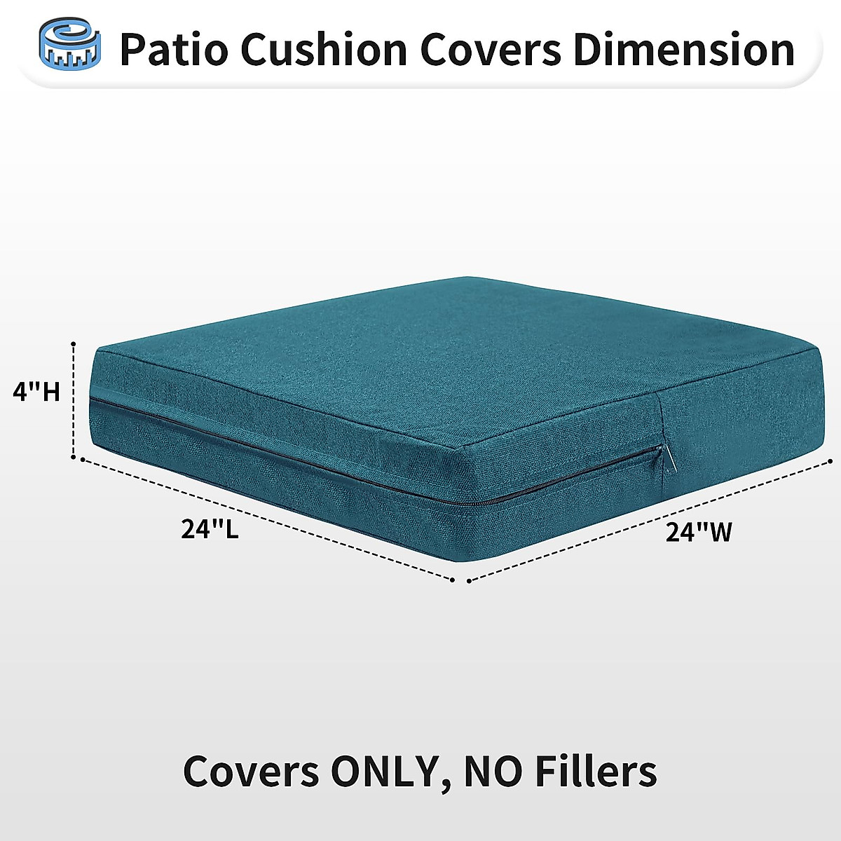 OutdoorLines Faux Linen Outdoor Cushion Covers Replacement 24"x24"x4", Waterproof Patio Cushion Cover for Outdoor Furniture, Outdoor Seat Cushion Covers for Patio, Garden (Set of 4, Teal, Cover Only)