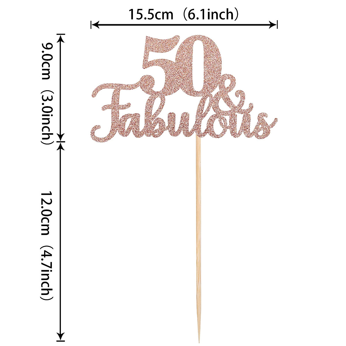 1 PCS 50 & Fabulous Cake Topper Glitter Fifty and Fabulous Cake Toppers Happy 50th Birthday Cake Pick for 50th Wedding Anniversary Birthday Party Cake Decorations Supplies Rose Gold