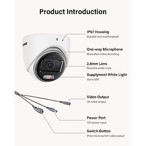 ANNKE 3K Add-On Security Camera with Full Color Night Vision, 4-in-1 TVI/AHD/CVI/CVBS CCTV Surveillance Turret Cam with Built-in Mic, 2.8mm Lens, IP67 Weatherproof, (Cable & Adapter Included)