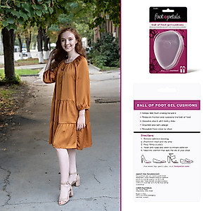 Foot Petals Ball of Foot Cushions, Metatarsal Pad, Lasting Comfort Relief, Prevent Toe Sliding, Overhang, Women's Heels, 3 pair, Gel