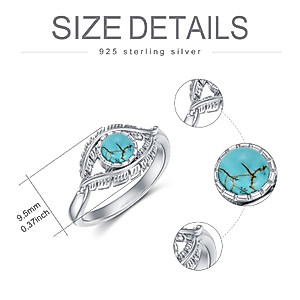 BETHZA Turquoise Evil Eye Rings for Women 925 Sterling Silver Mal de Ojo Turquoise Ring Western Jewelry for Birthday Christmas Size 8